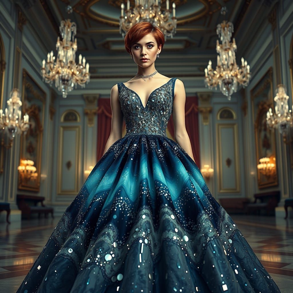 Ethereal Woman in Crystal Geode Ball Gown, Grand B... - AI Art