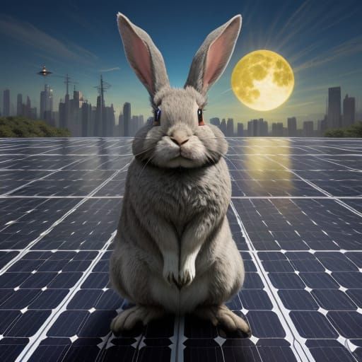 Rabbit Empowered by Sustainable Solarpunk Utopia - AI Art