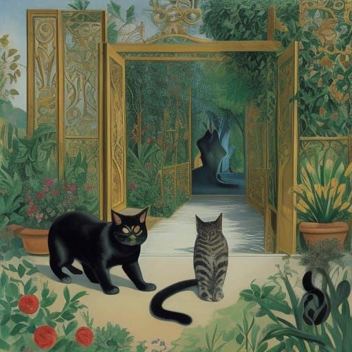Surrealist Cats in a Garden Paradise - AI Art