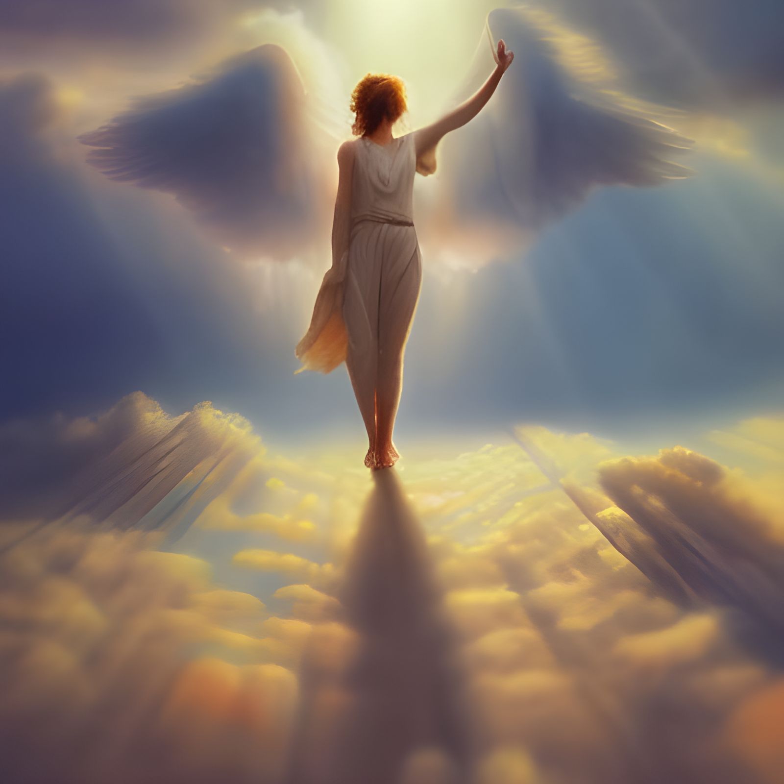 God floating in Heaven heavenly sunshine beams divine bright soft focus ...
