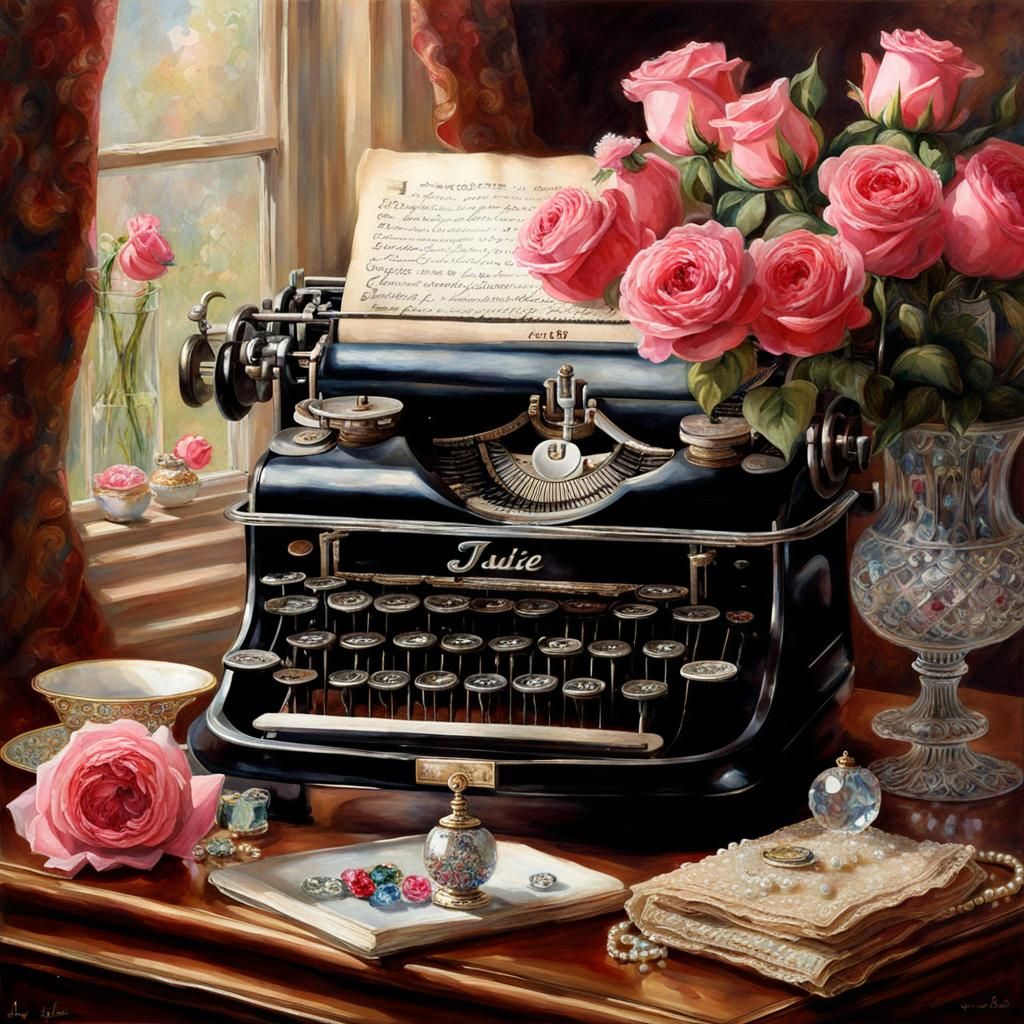 Beautiful Still Life of Vintage Technology Typewriter and Roses - AI ...