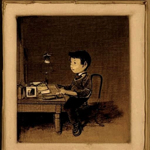 A child is doing homework, 1900s. - A child is doing homewor...