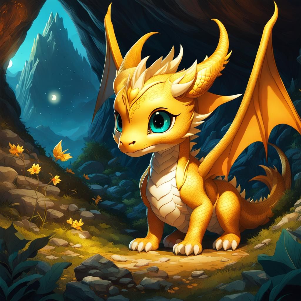 Chibi Baby Gold Dragon... - AI Generated Artwork - NightCafe Creator