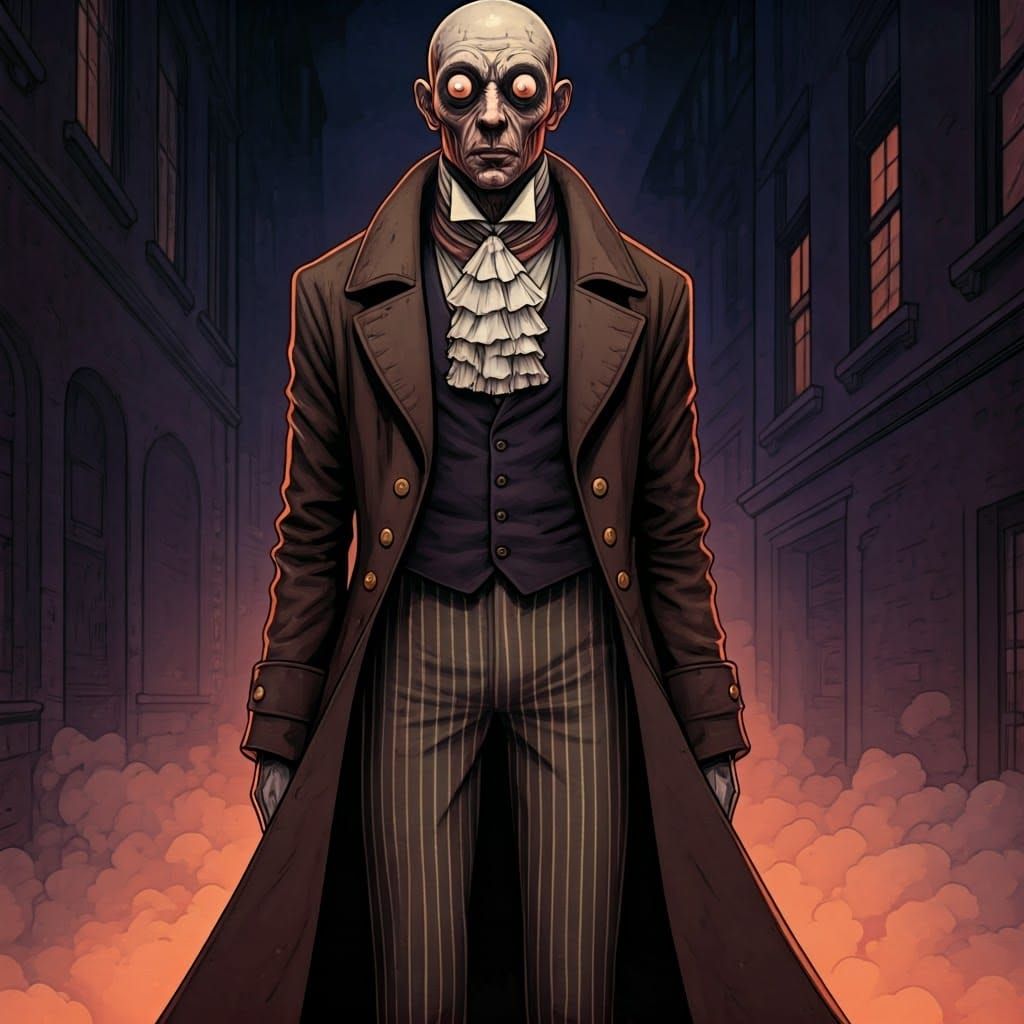 Humanoid mutant with elongated limbs and bulging, black-pupiled eyes ...