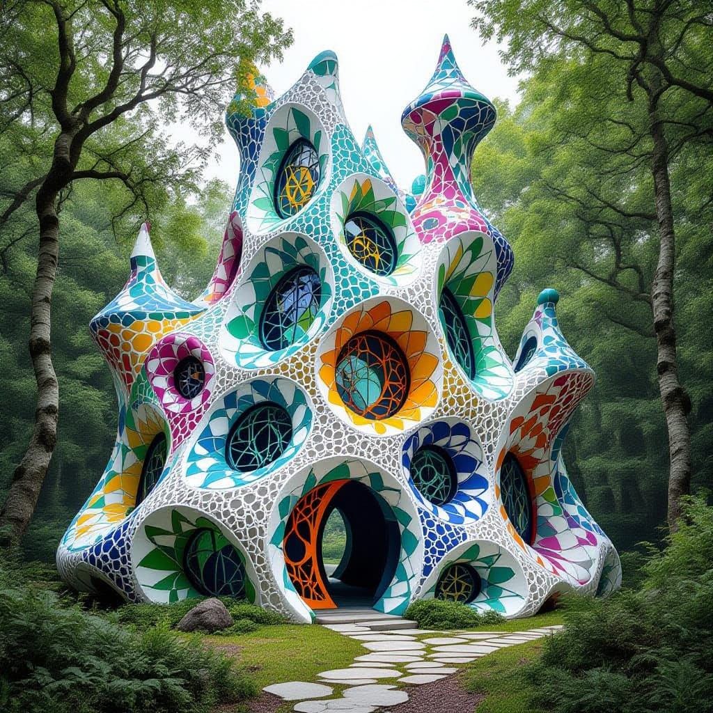 Futuristic Celtic Fort with Vibrant Irish Lace Pat... - AI Art