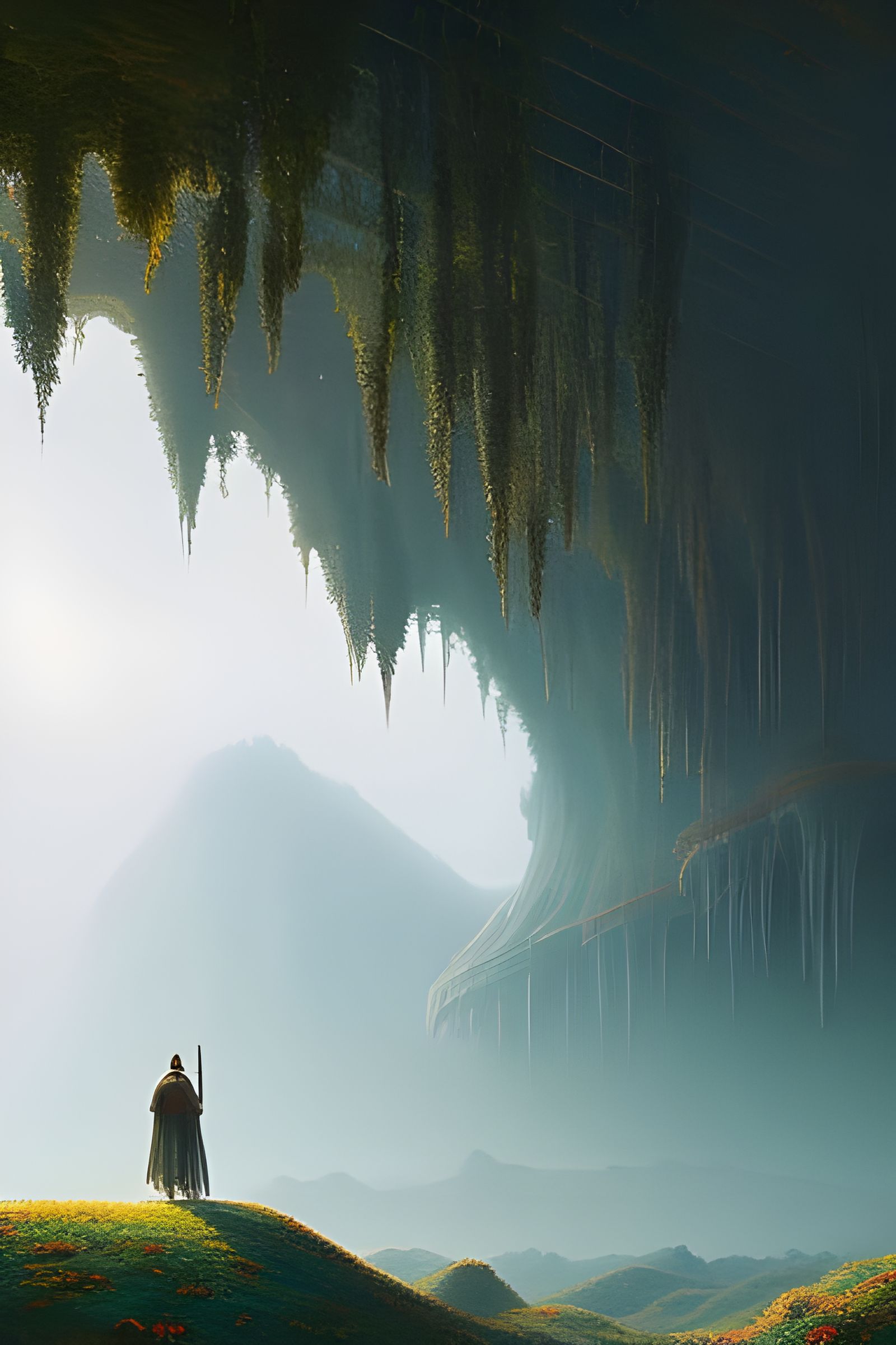 Lonely Traveler - Distant Ruins in the Cave @Society6 - AI Generated ...