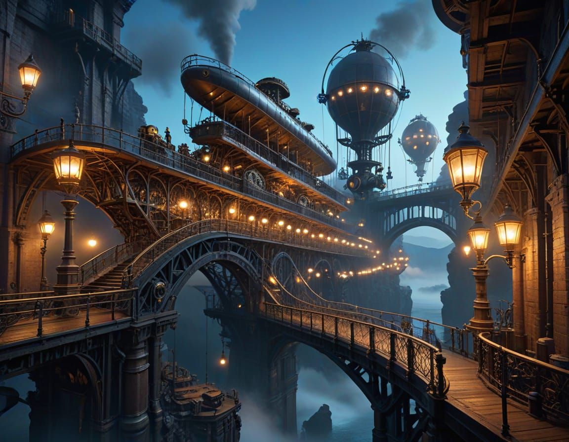 Steampunk Bridge - Industrial Fantasy Steampunk Bridge at Tw...