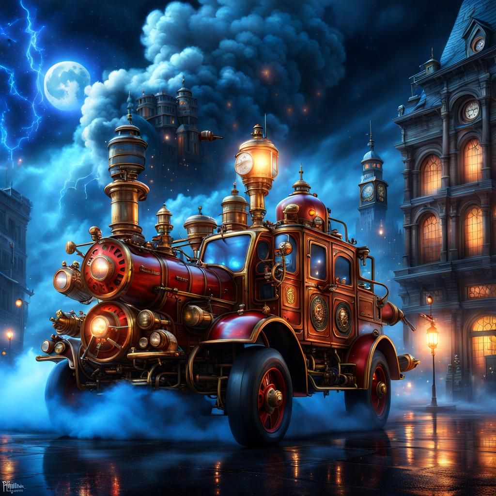 Steampunk Fire Truck - AI Generated Artwork - NightCafe Creator