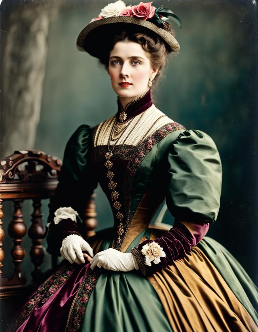 a striking photograph of a beautiful Victorian lady, street-length ...