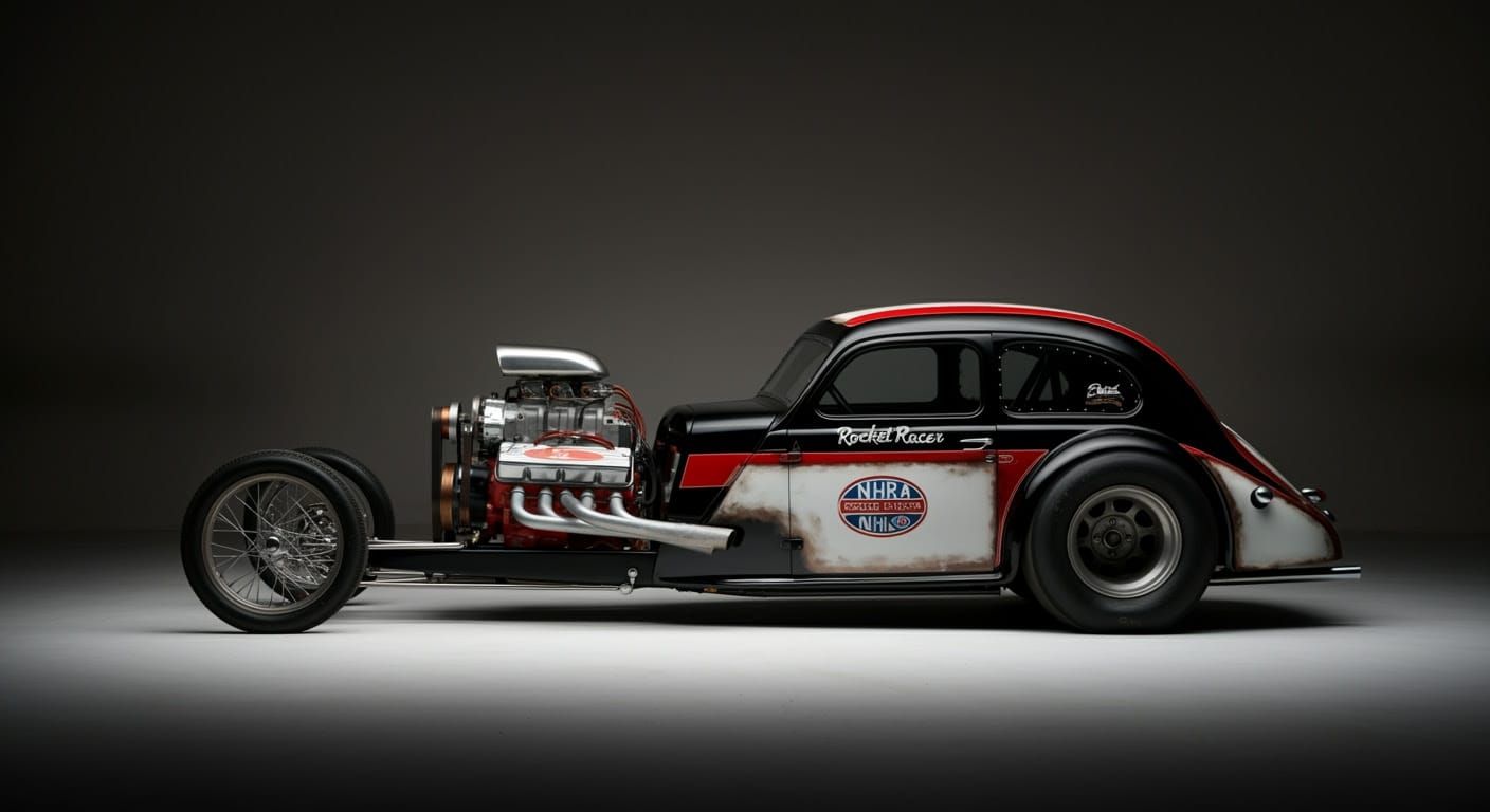 Vintage-Inspired British Dragster in Classic Car S... - AI Art