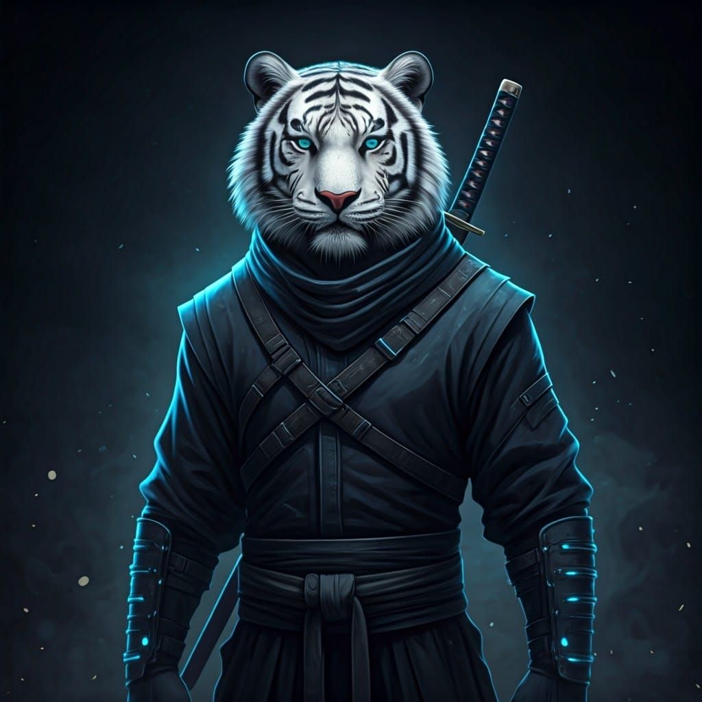 Tiger shop - Mysterious White Tiger in Dark Ninja Attire