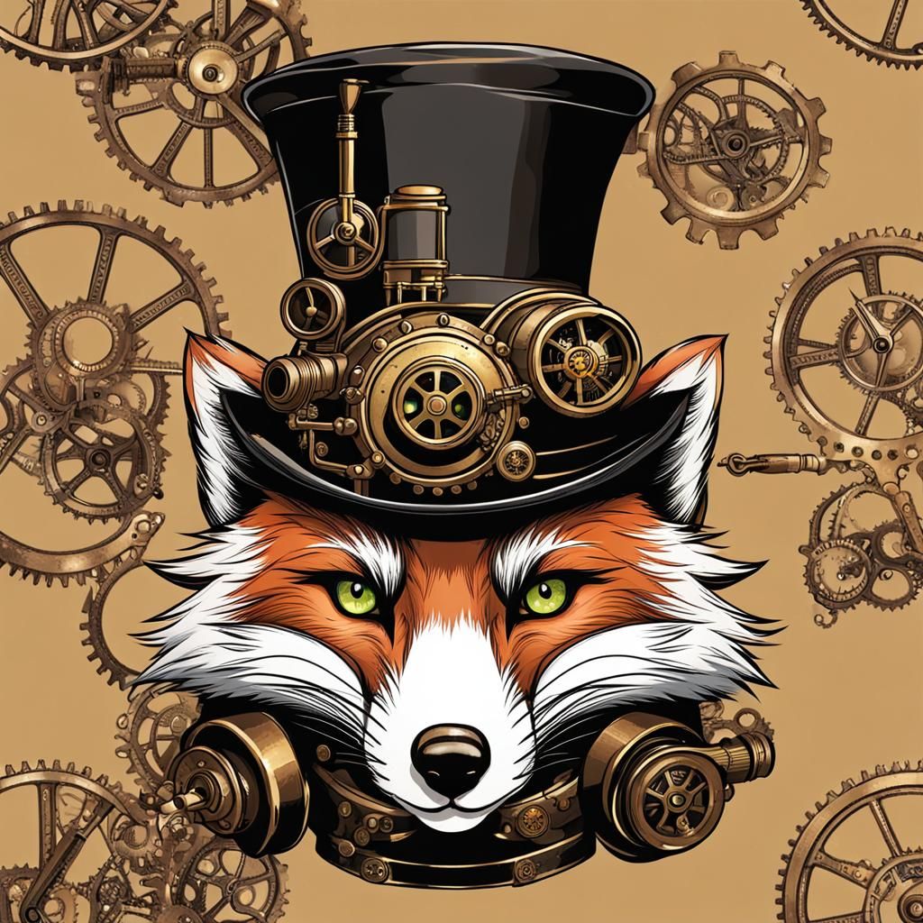 Steampunk fox in a top hat - AI Generated Artwork - NightCafe Creator