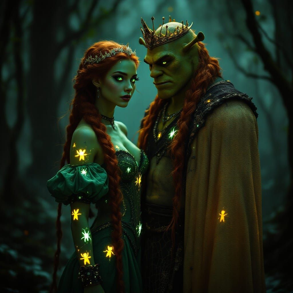 Goth Princess Fiona and Shrek in Immersive Swamp S... - AI Art
