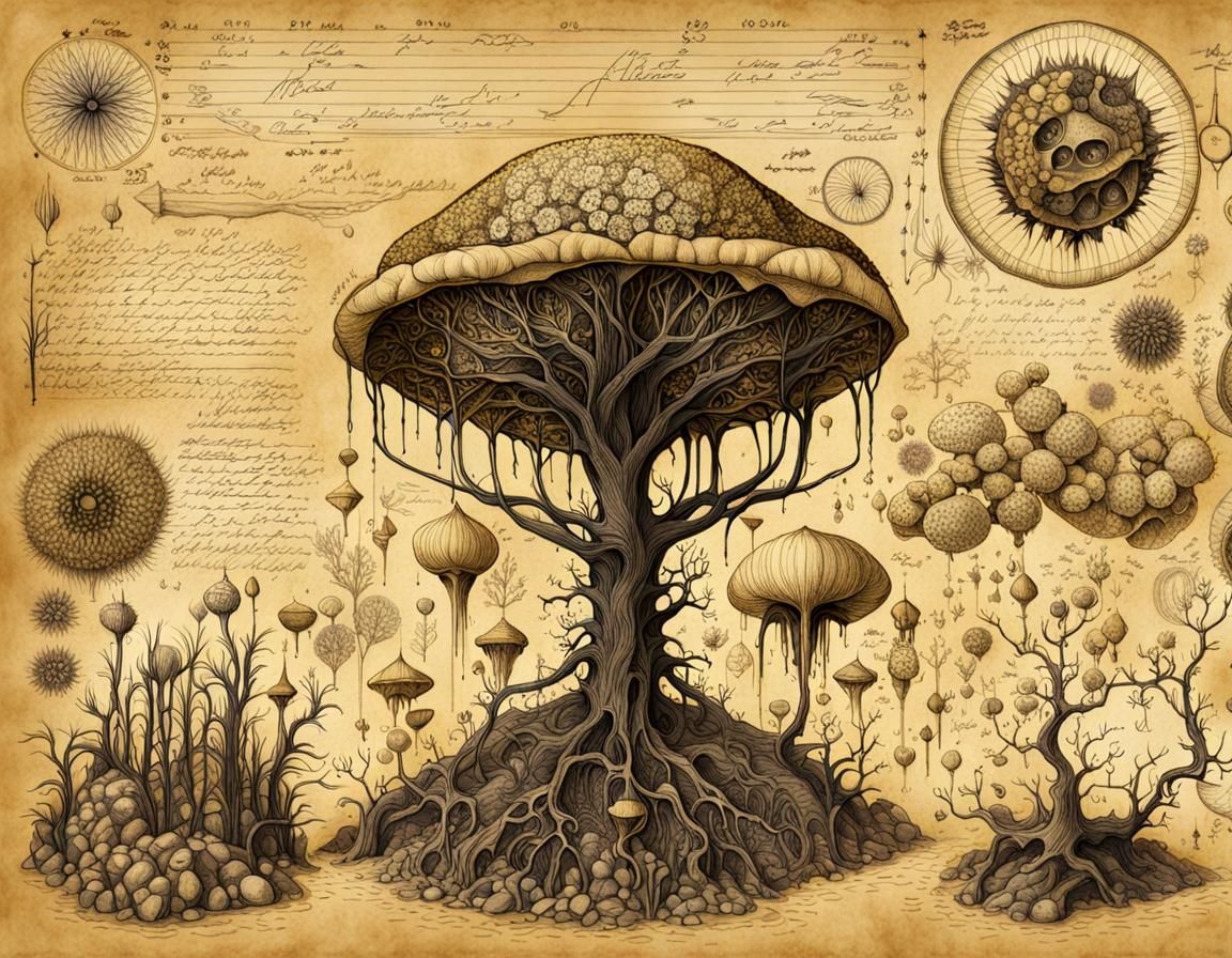 botanical ink drawings of alien plants in a Lovecraftian world - AI ...
