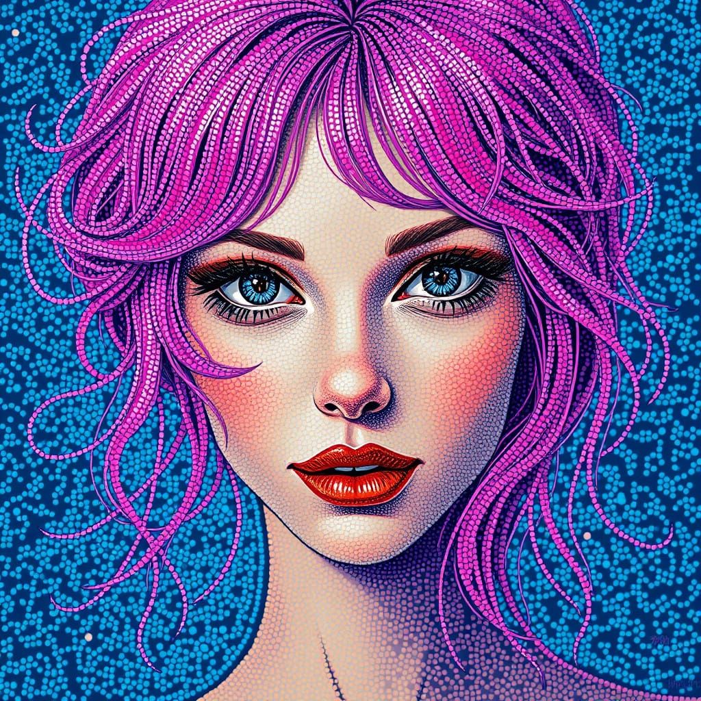 Dali Point of Beauty - Surrealist Pointillism Beauty with Pi...