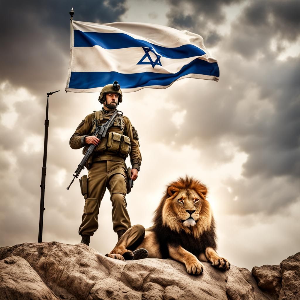 Soldier and lion with Israeli flag - AI Generated Artwork - NightCafe ...