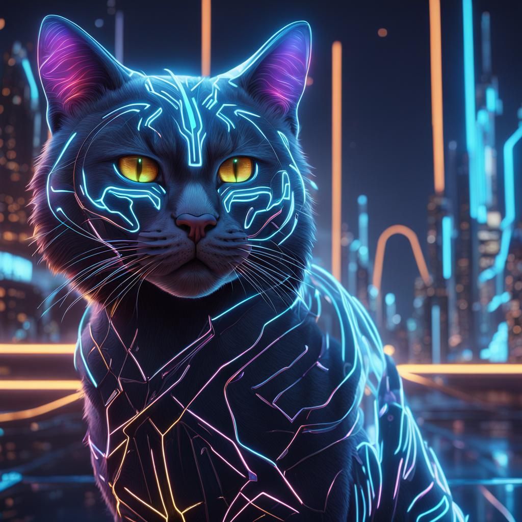 Tron style lightwave cat - AI Generated Artwork - NightCafe Creator
