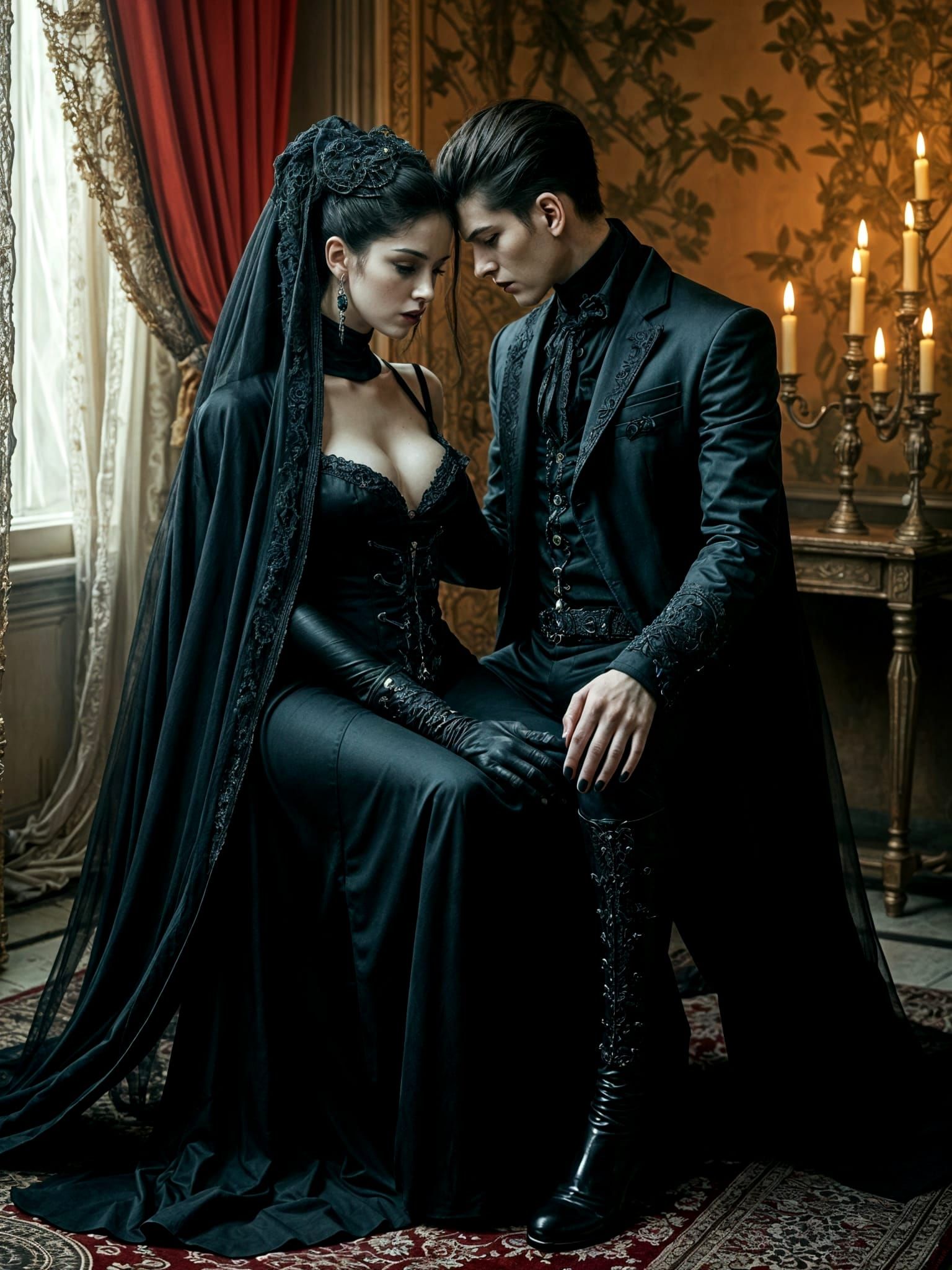 Ethereal Vampire Ensnaring Her Next Victim in Dark... - AI Art