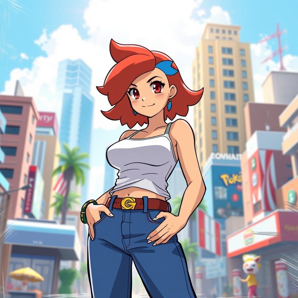 Confident Gym Leader Roxanne in Pokémon Anime Styl... - AI Art