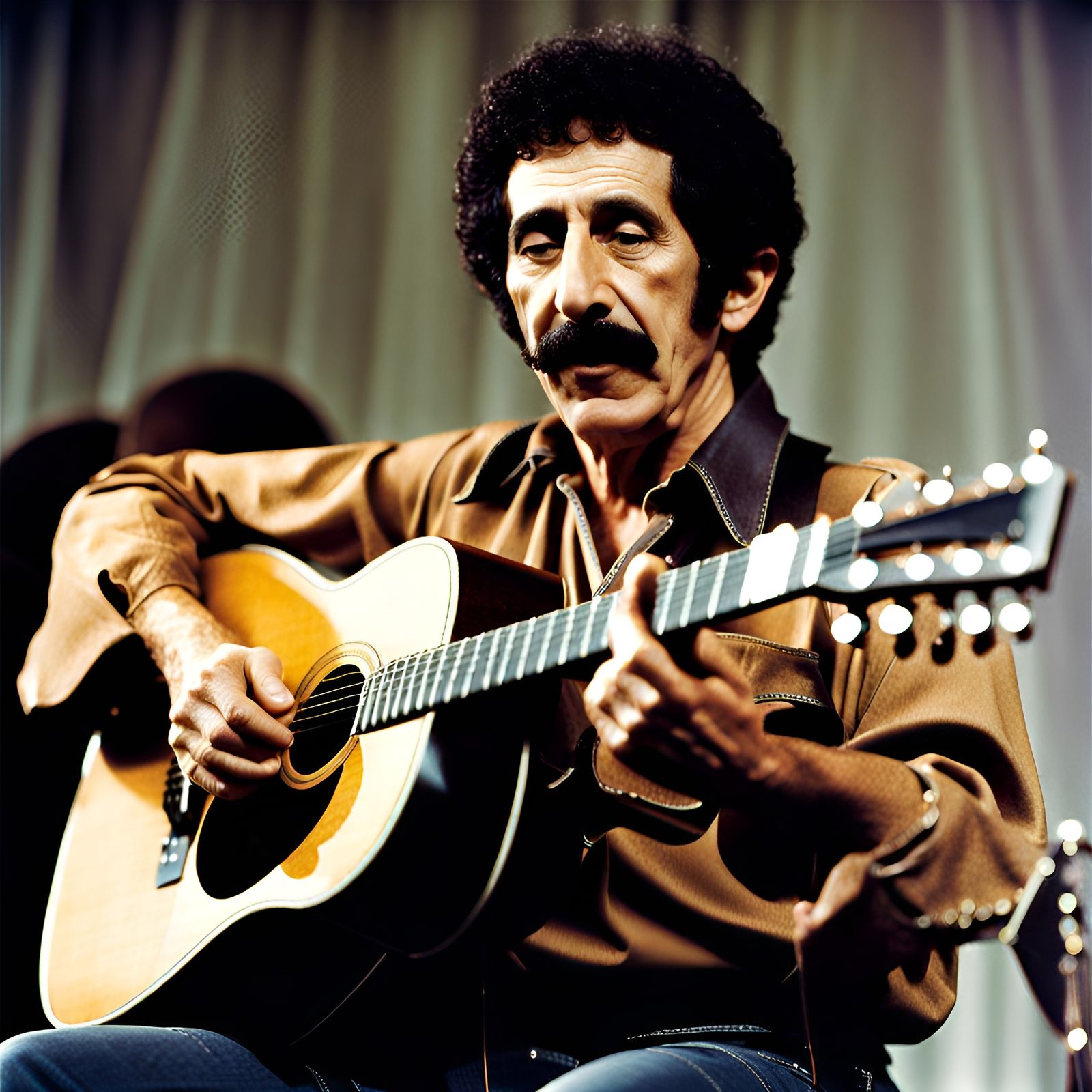 Jim Croce plays his Martin Acoustic Guitar on stage - AI Generated Artwork - NightCafe Creator