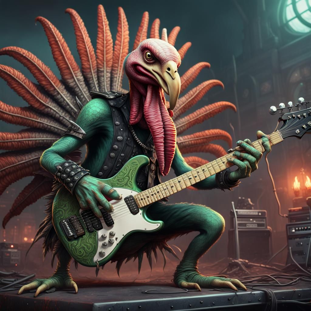 A punk rock turkey playing electric guitar - AI Generated Artwork ...