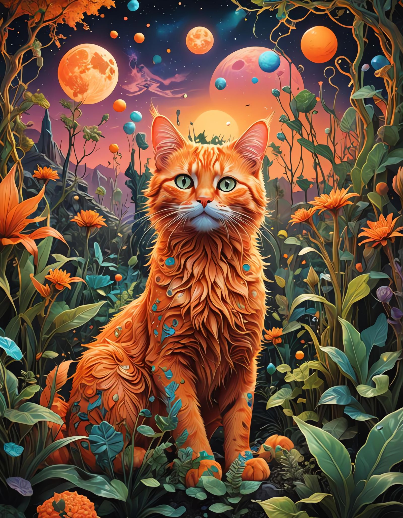 Fluorescent orange cat "Radiant Odyssey" - AI Generated Artwork ...