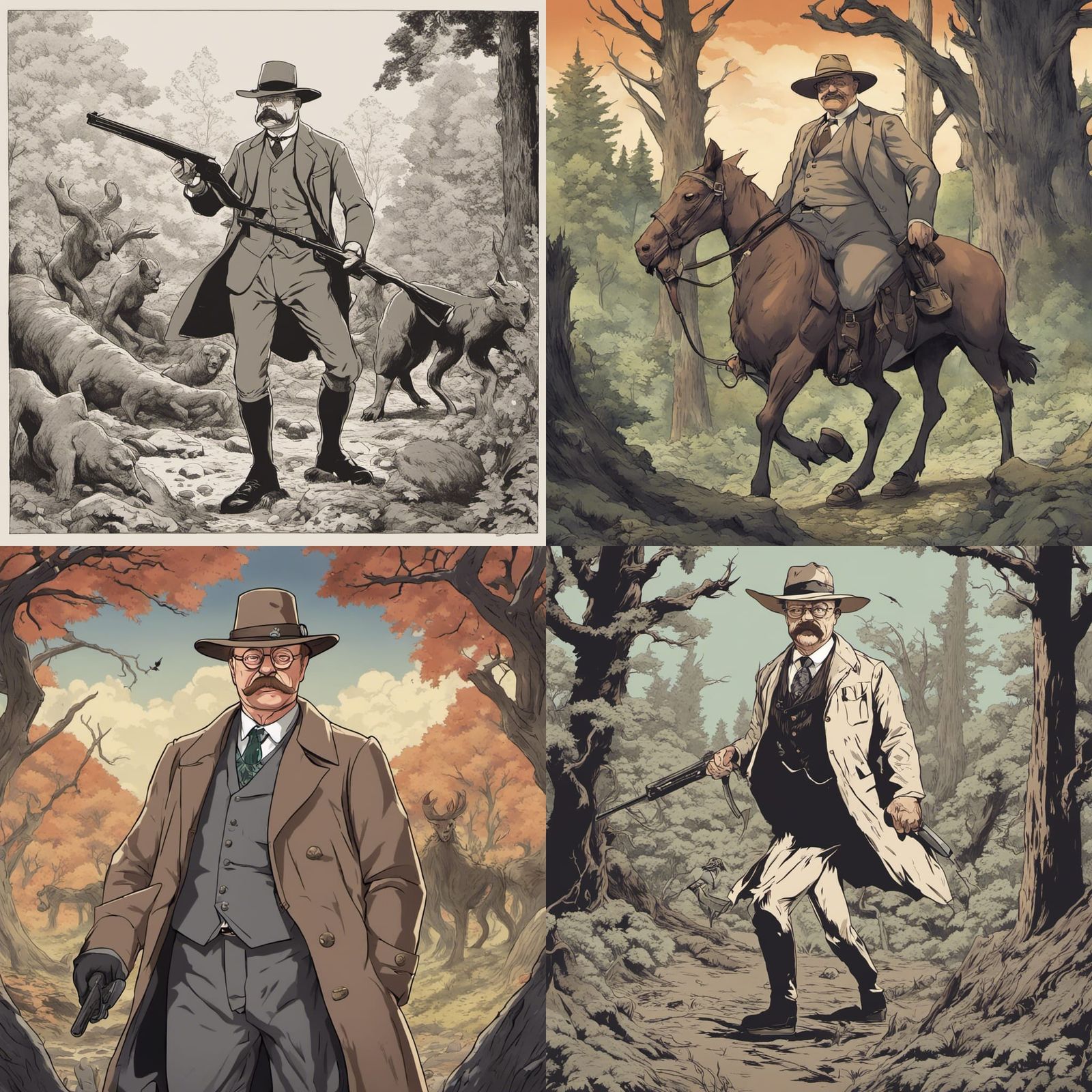 Theodore Roosevelt, hunting cryptid monsters, anime style - AI ...