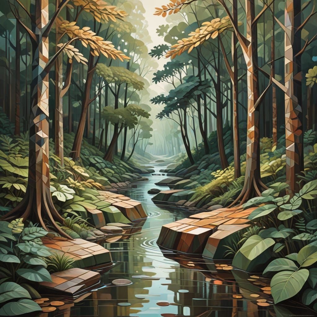 Cubist Forest Landscape in Earthy Tones - AI Art