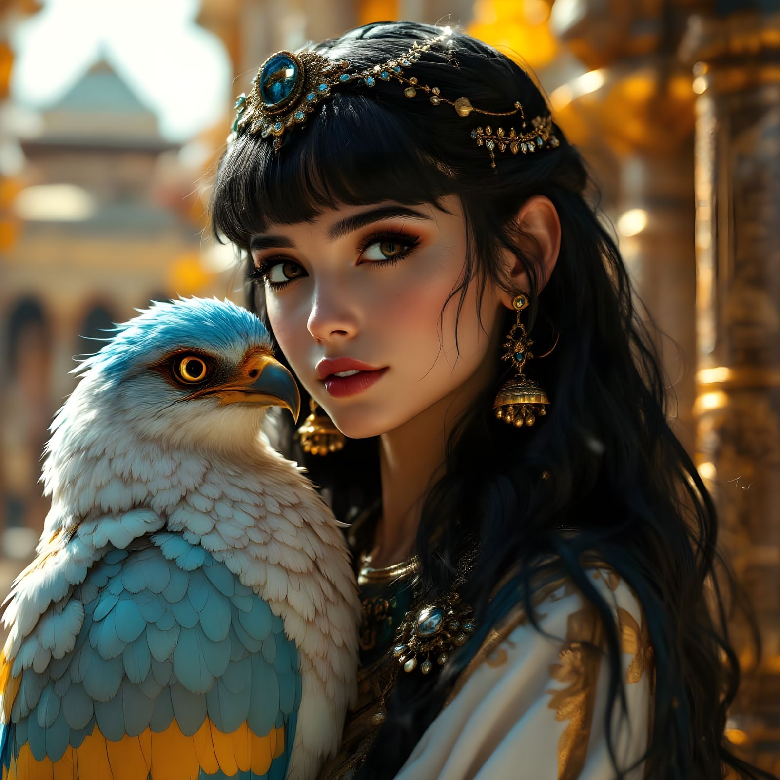 Egyptian Princess protected by her special Hawk bodyguard!