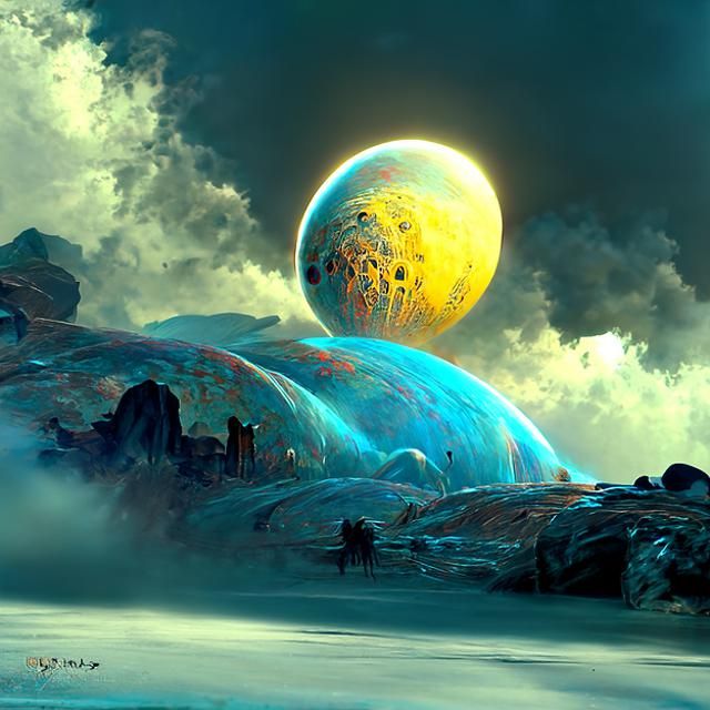 Beautiful alien planet with gorgeous moon in sky - AI Generated Artwork ...