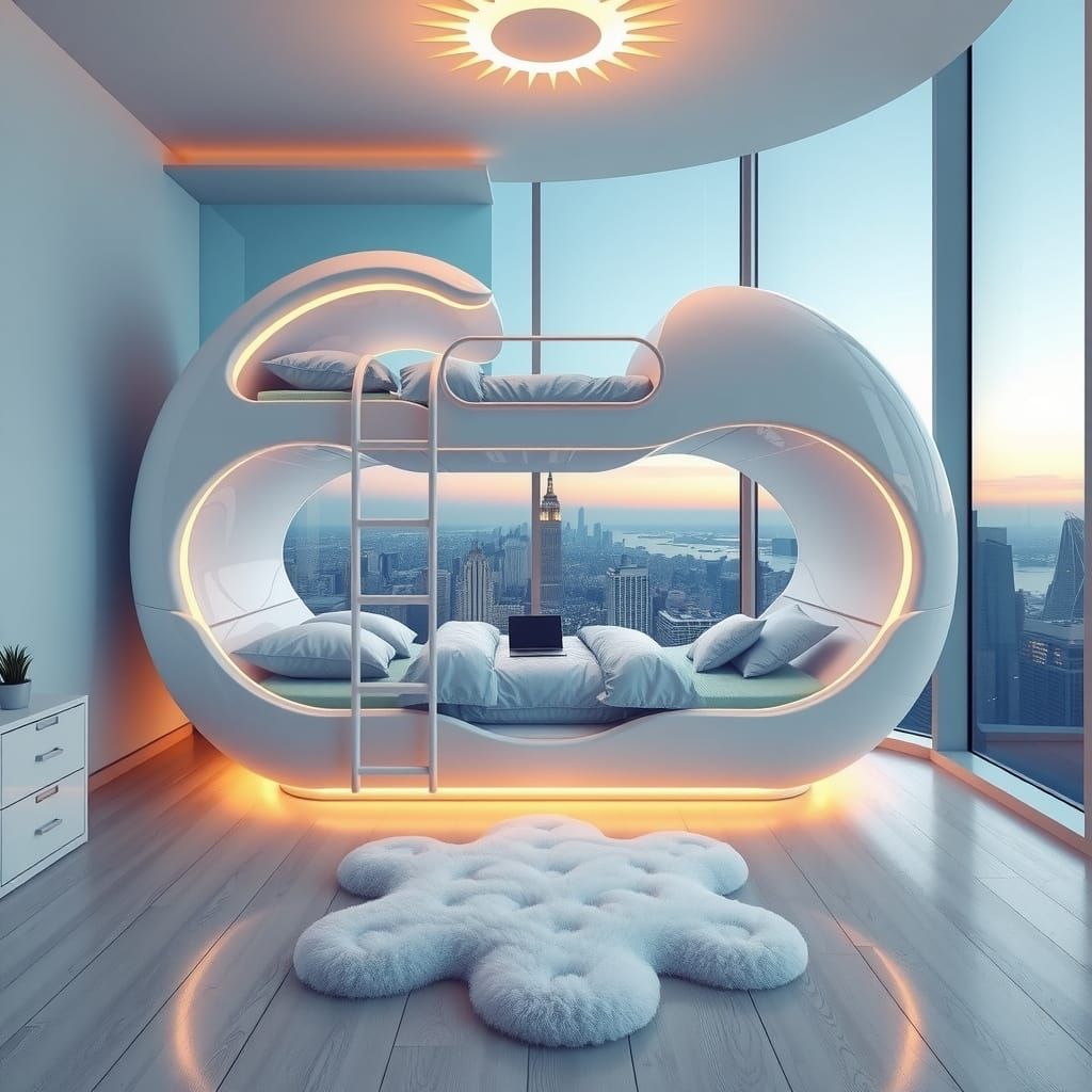 A futuristic bunk bed designed to resemble fluffy clouds is the ...