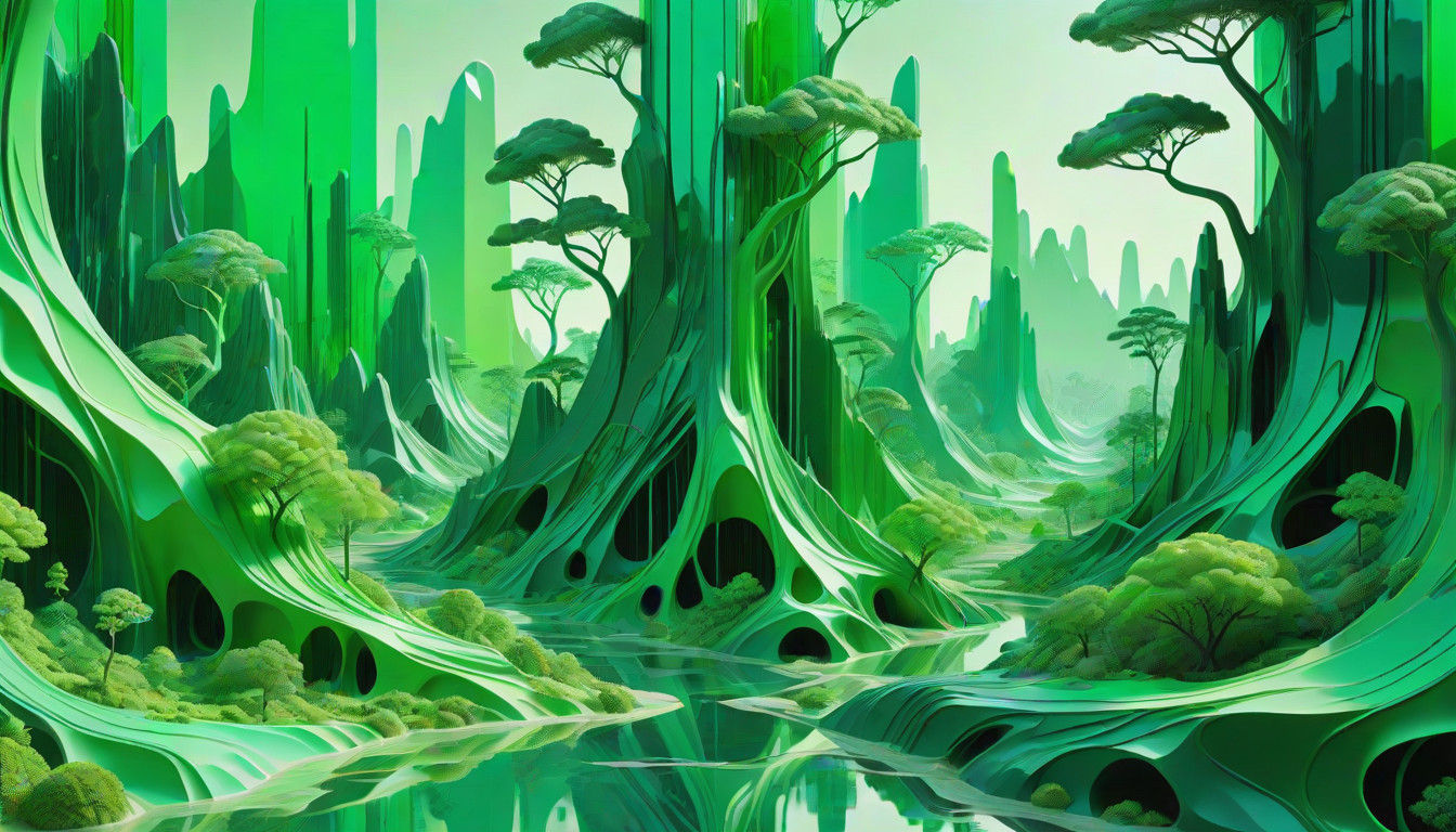 Mathematical Landscape with Vibrant Emerald Hues - AI Art