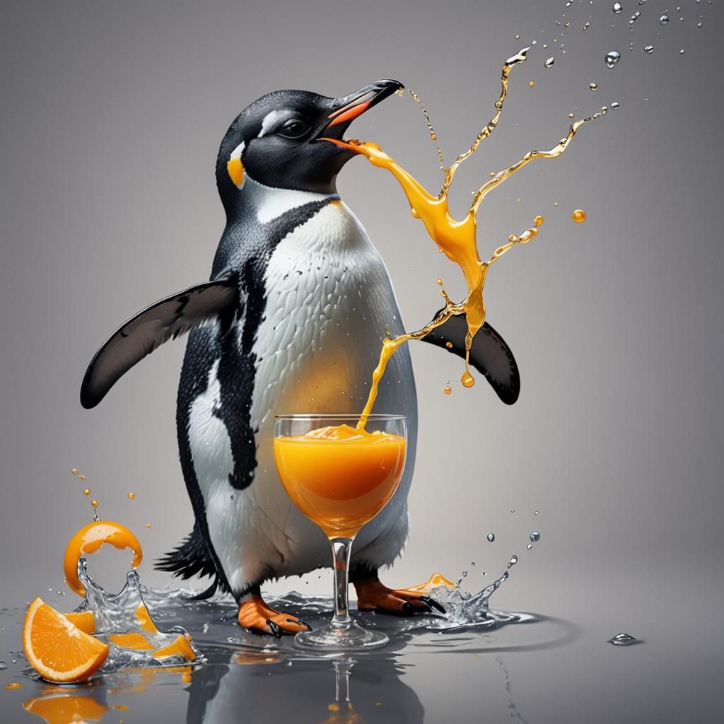 penguin drinking orange juice - AI Generated Artwork - NightCafe Creator