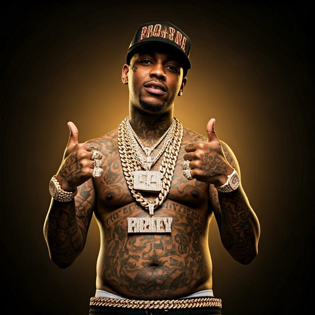 Gangster Rapper in Streetwear Outfit, Wearing Gold... - AI Art