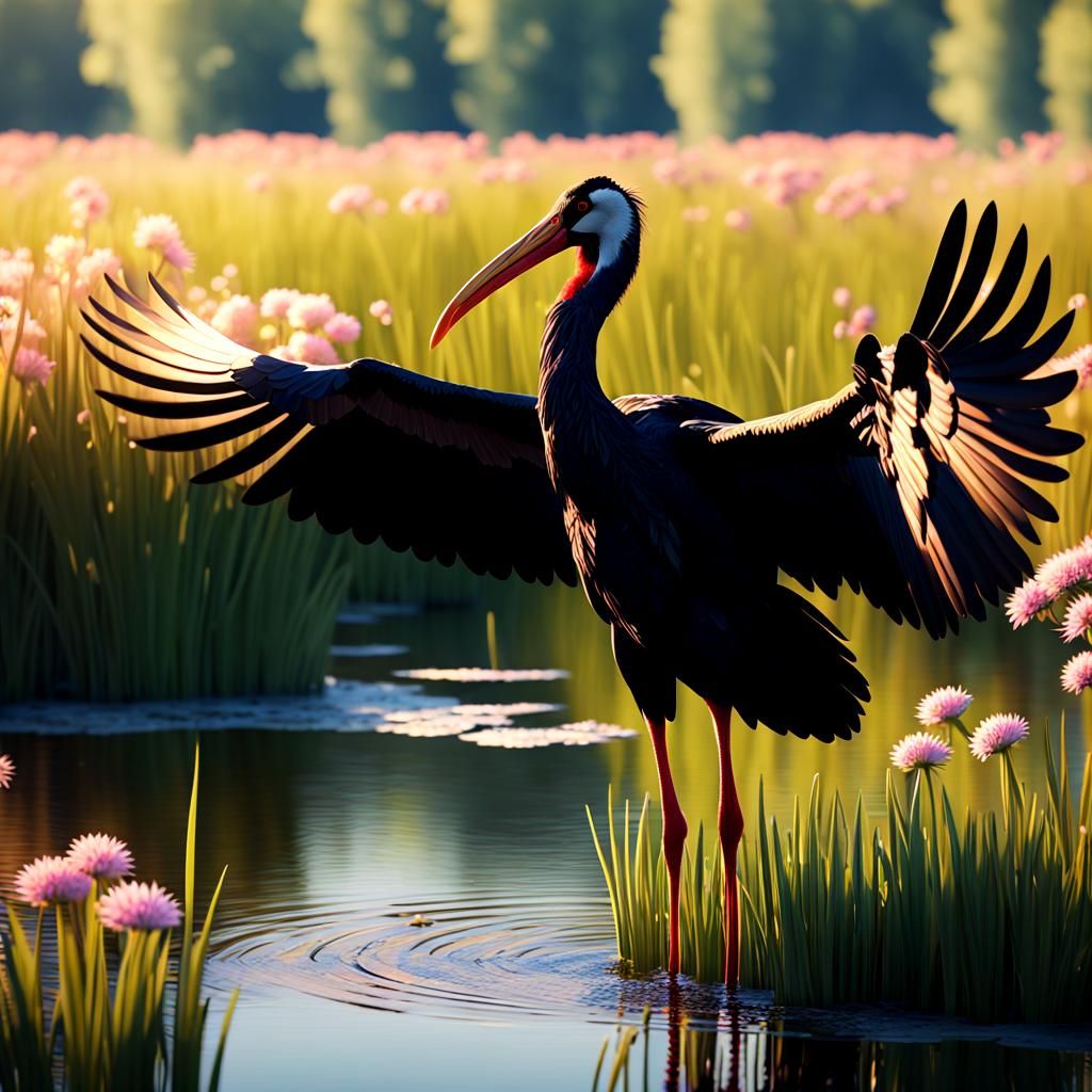 Stork-Crane hybrid enjoying the warm sun - AI Generated Artwork ...