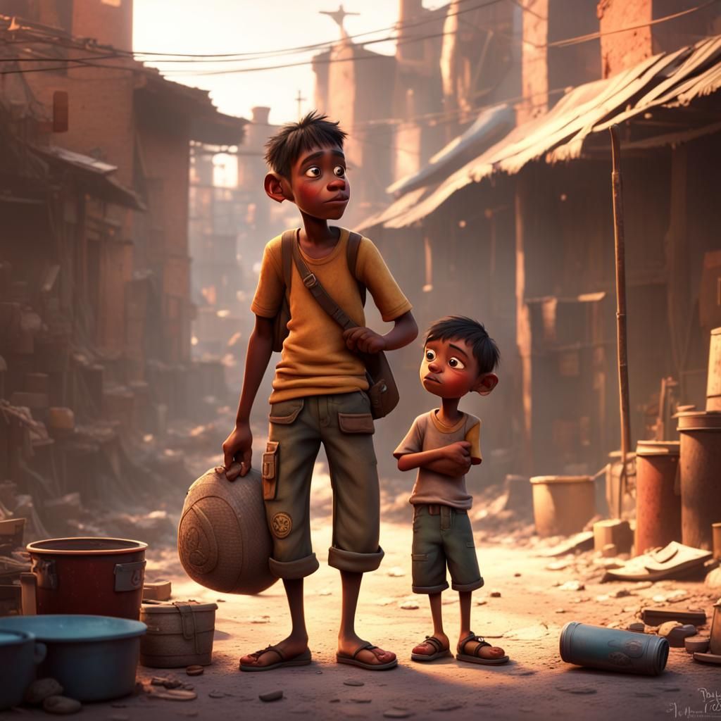 slum boy with his poor father - AI Generated Artwork - NightCafe Creator