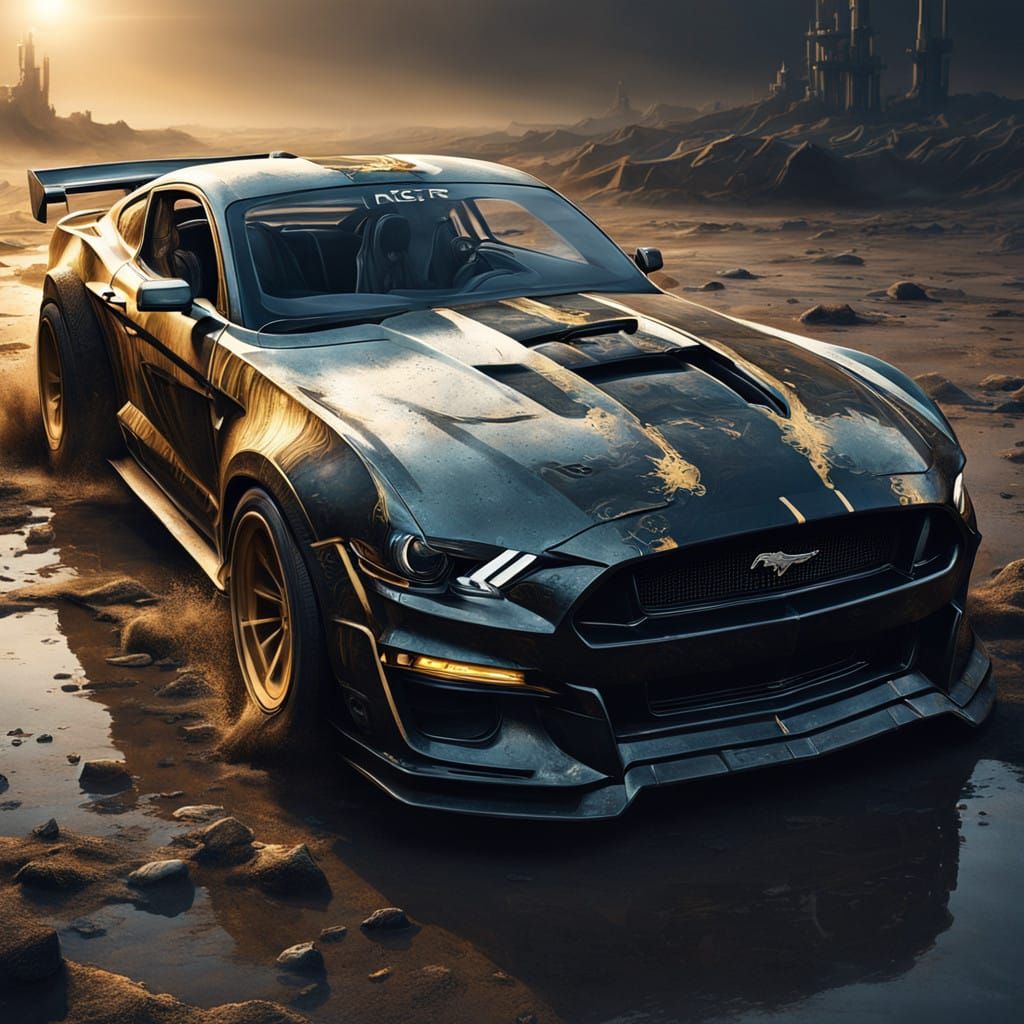 Futuristic Apocalyptic Ford Mustang in Giger's Dar... - AI Art