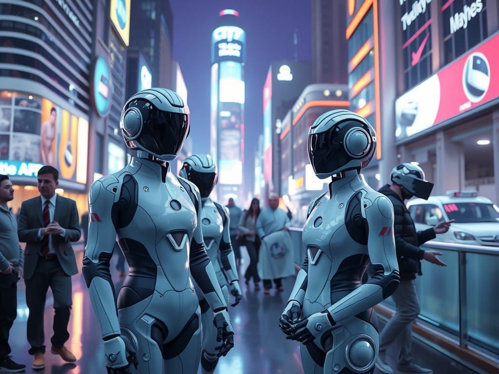 City of the Future - Sleek Futuristic Metropolis with Humans...