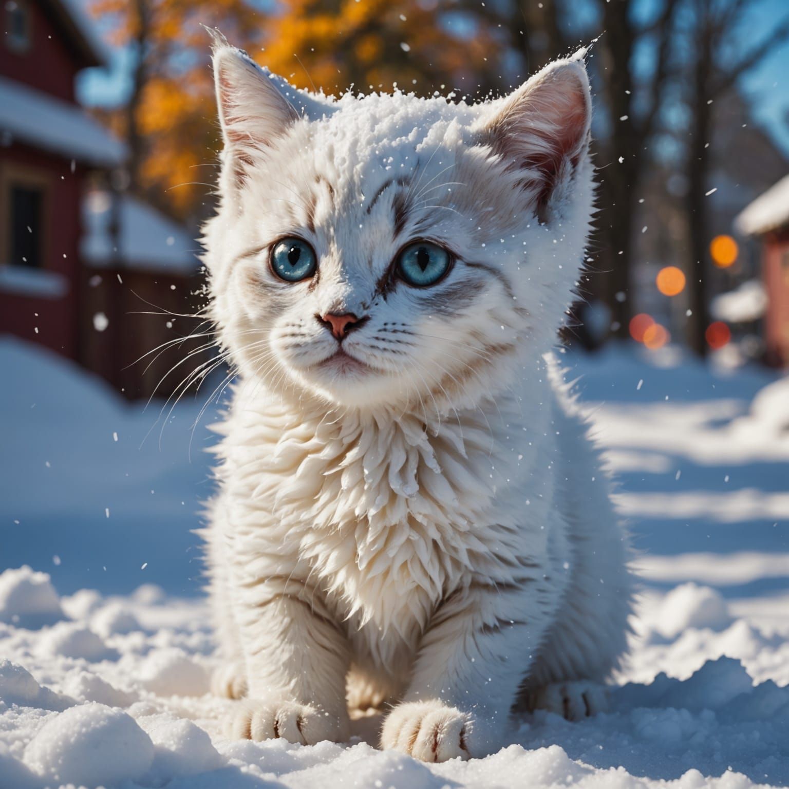 snow kitten - Snow Kitten in Hyperrealistic Splash Art