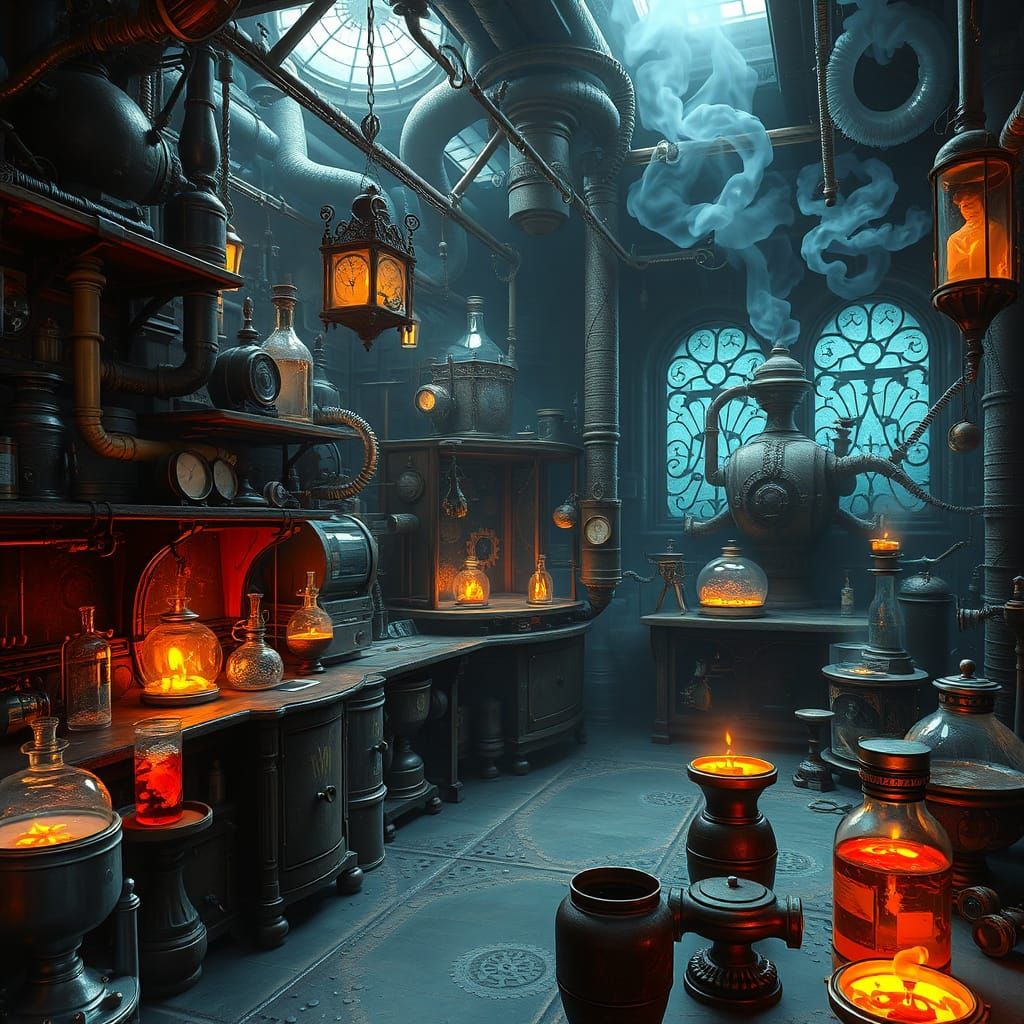 Steampunk Alchemist's Workshop Unveiled - AI Art