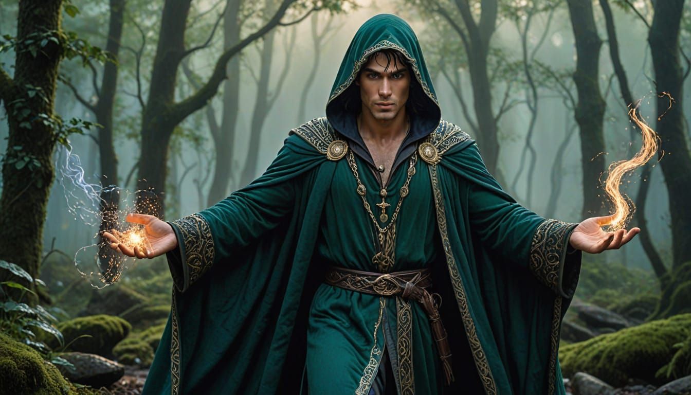 Elven Sorcerer Weaving an Arcane Spell