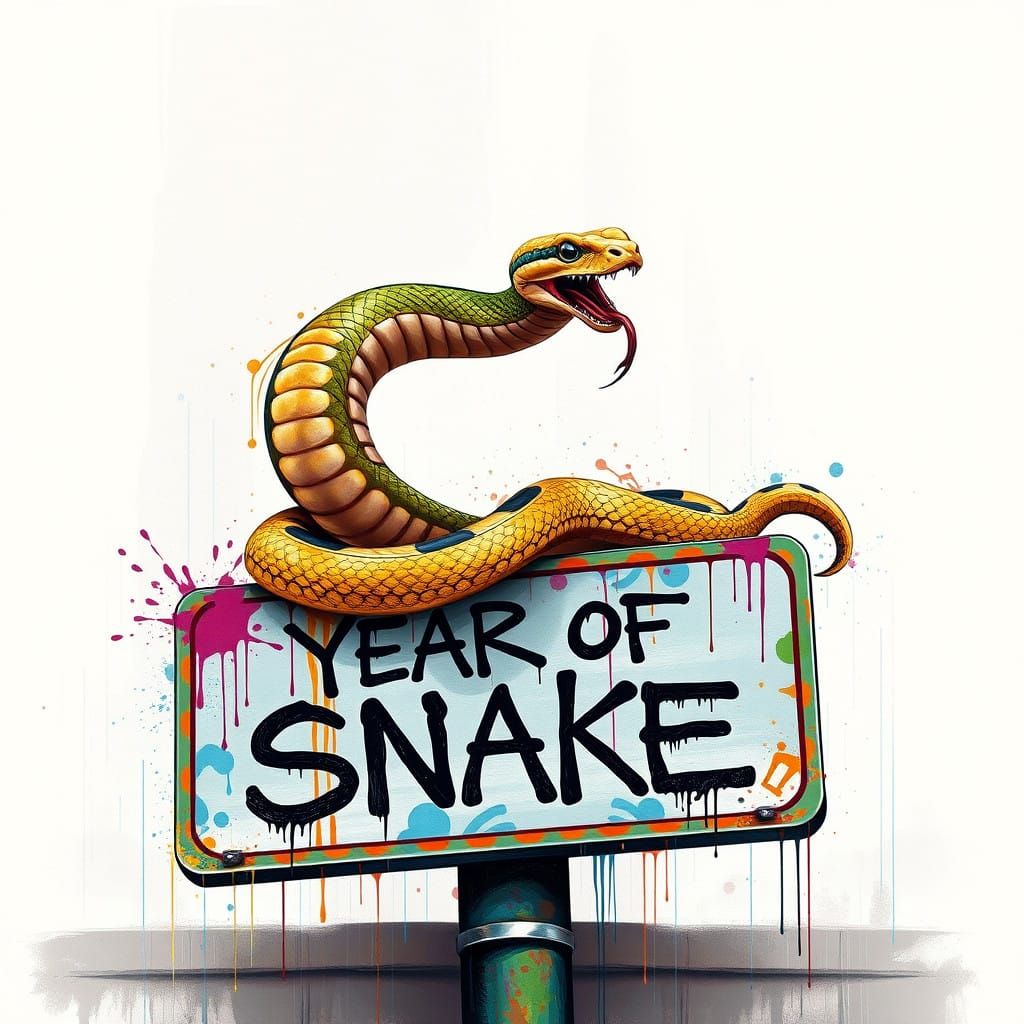 Snake Above 'Year of the Snake' Graffiti in Vibran... - AI Art