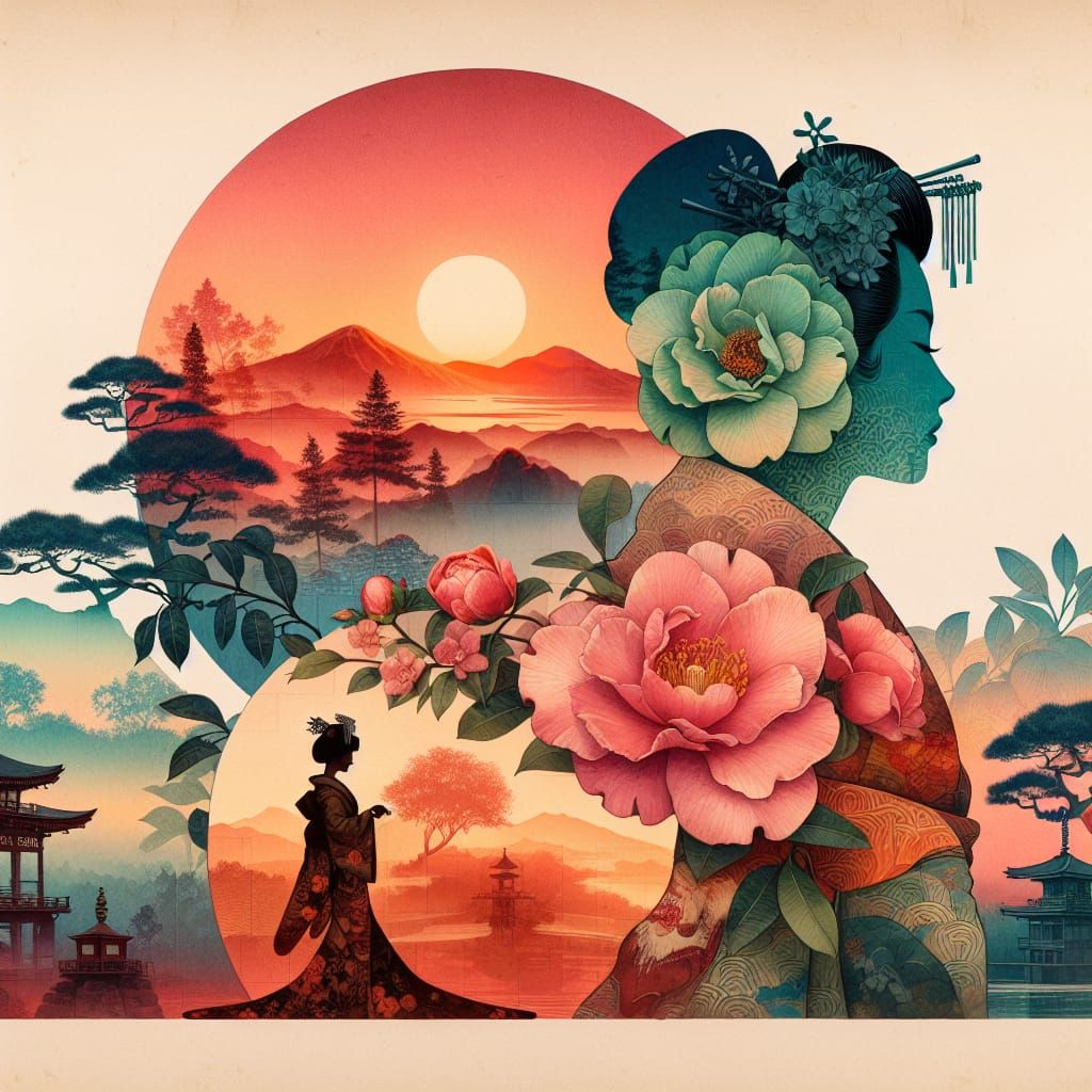 The Beauty of Japan - A Watercolor Geisha in Soft Pastel Lig...