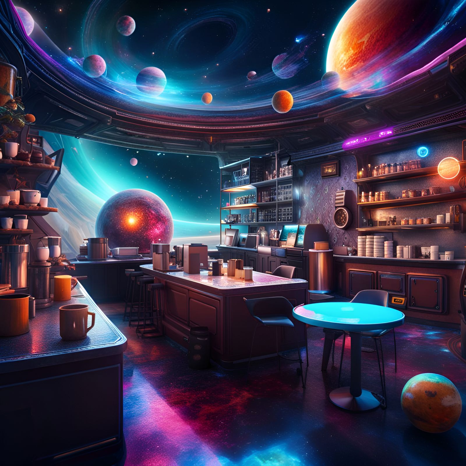 Coffee Shop in Outer Space - AI Generated Artwork - NightCafe Creator