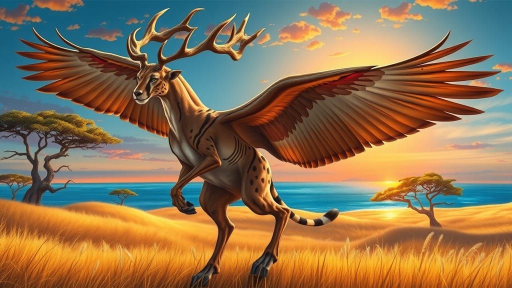 Majestic Chimera Soars Through Savannah Skies - AI Art