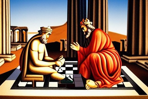 God playing chess with the Devil - AI Generated Artwork - NightCafe Creator