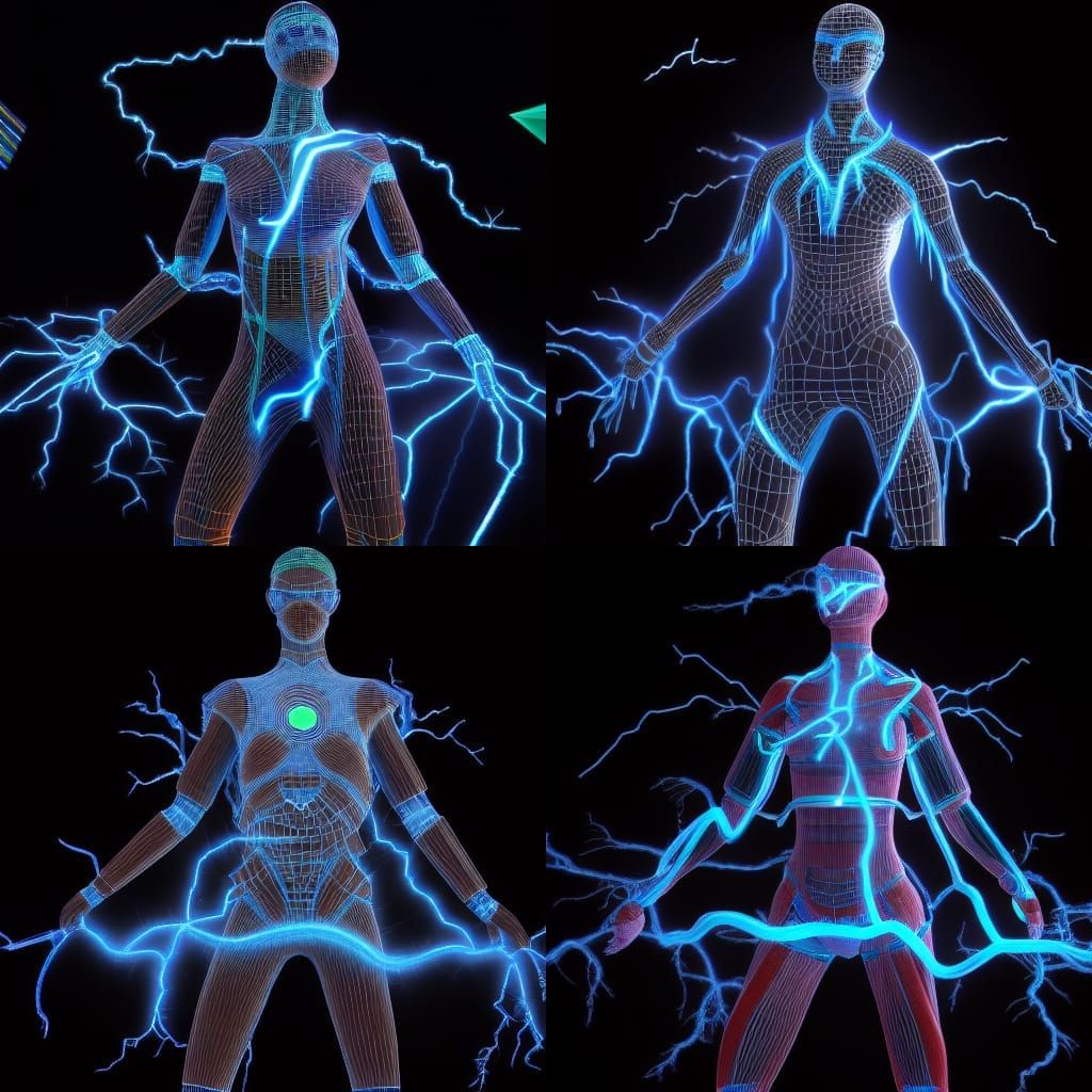 3d render of a Humanoid made of psychedelic coloured Lightning, 8k ...
