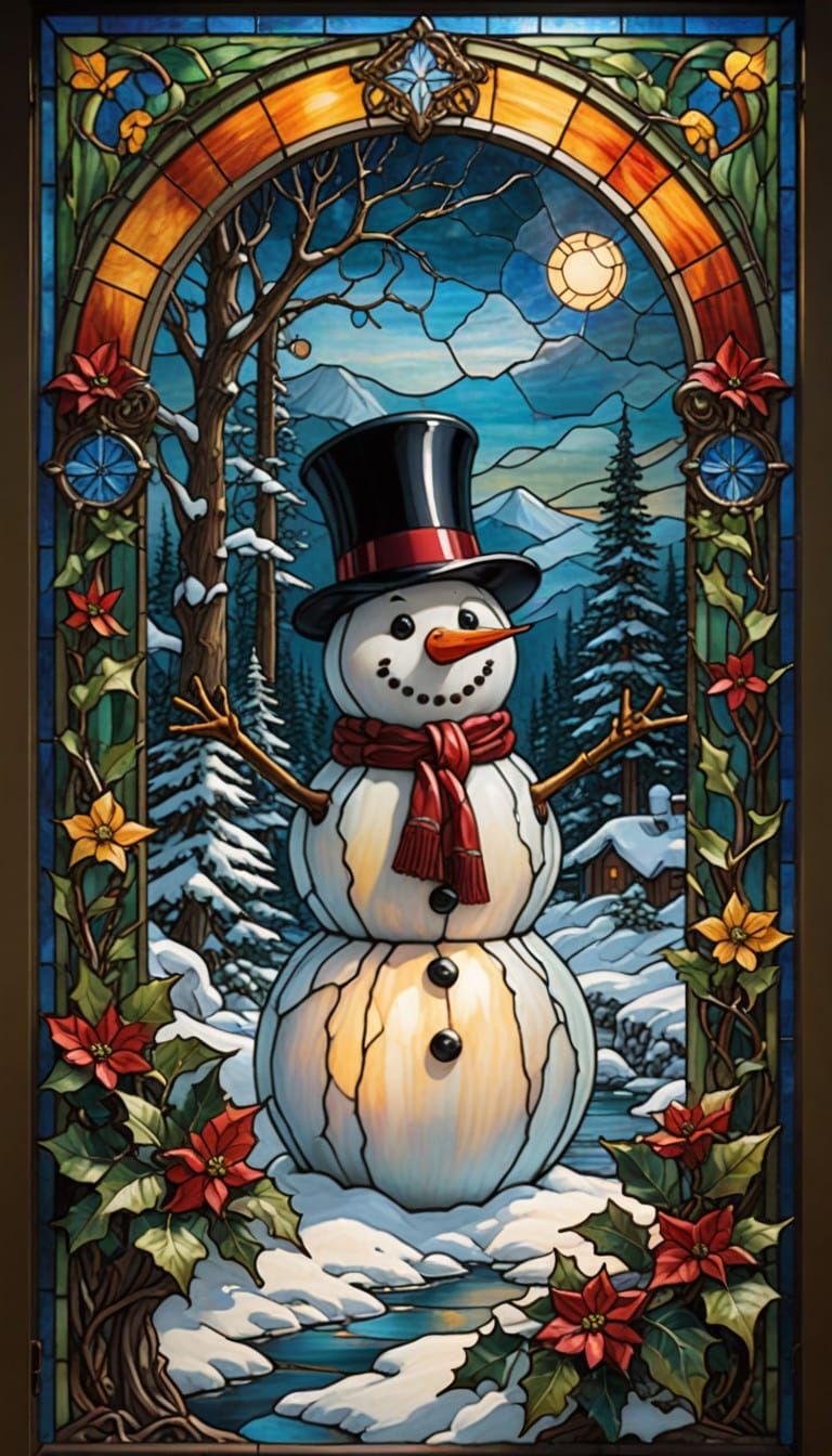 Snowman Stained-Glass Window - Stunning Stained-Glass Master...