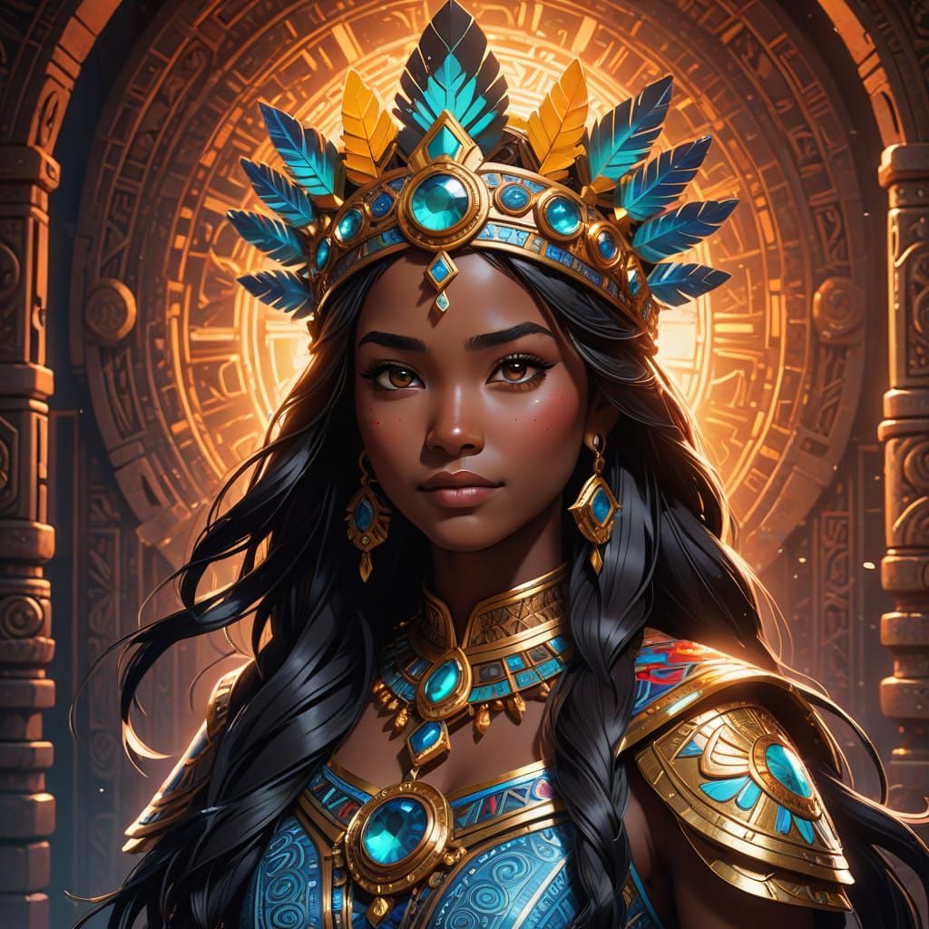 Majestic Aztec Princess in Ancient Temple - AI Art