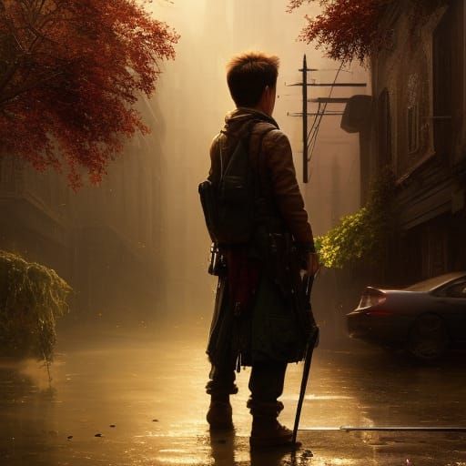 Street Photography:A raggedly dressed street urchin boy with red hair ...